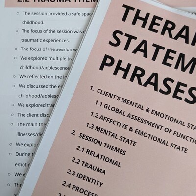 Therapy Progress Notes Cheat Sheet Phrases and Statements Counselor ...