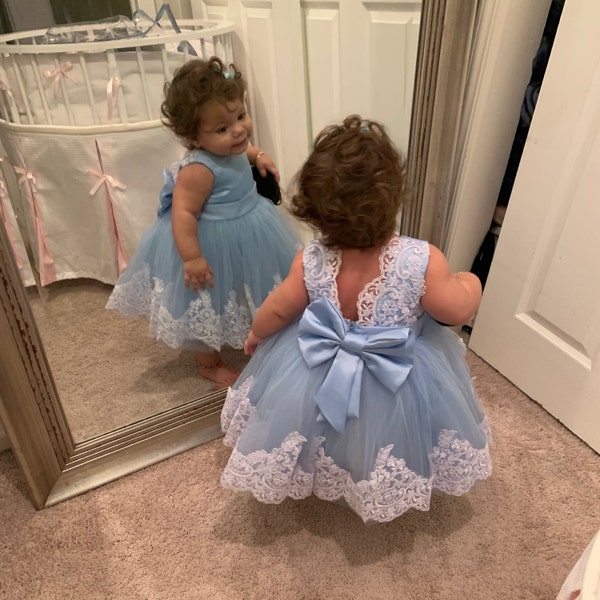 Girls Baby Blue Lace Tulle Party Dress, Sky Blue Party Dress, Flower Girl Dress, Girls Blue ...