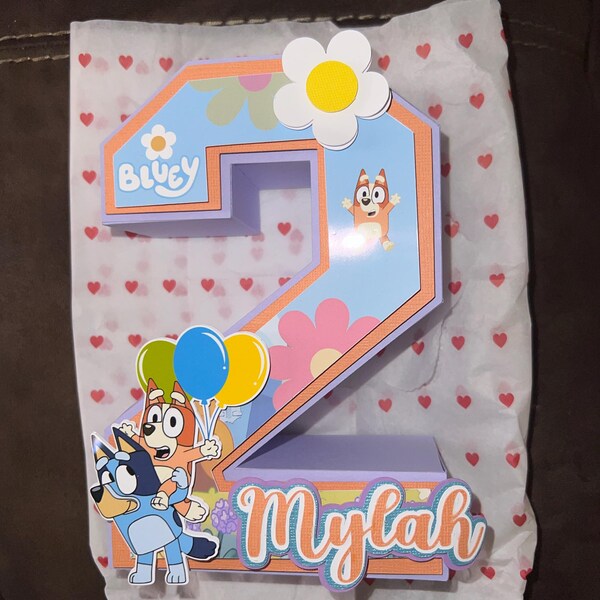 3D NUMBER BLUEY INSPIRED Birthday Party Decorations("7 Inches Height ...