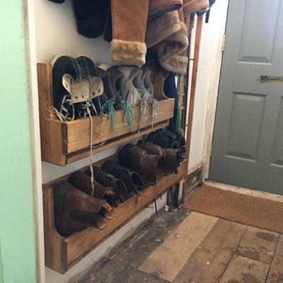 Set of Medium and Large Shoe Racks, Handmade Upcycled Rustic Wood Ideal ...