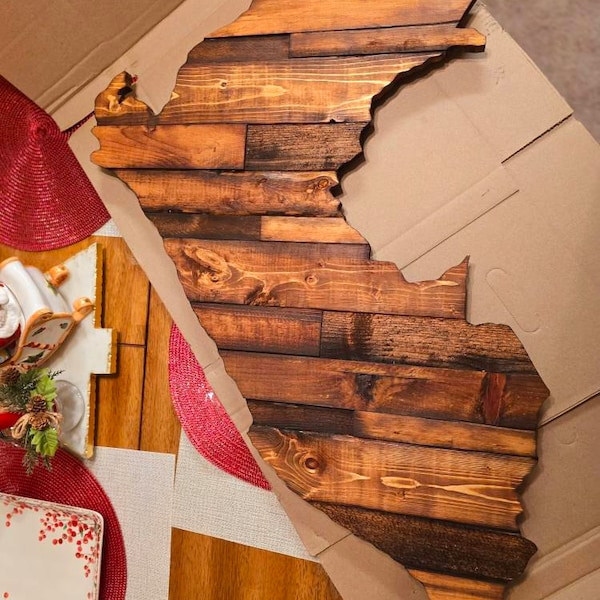 State Sign Wooden Home State Wall Art Wood State Cutout Rustic State ...