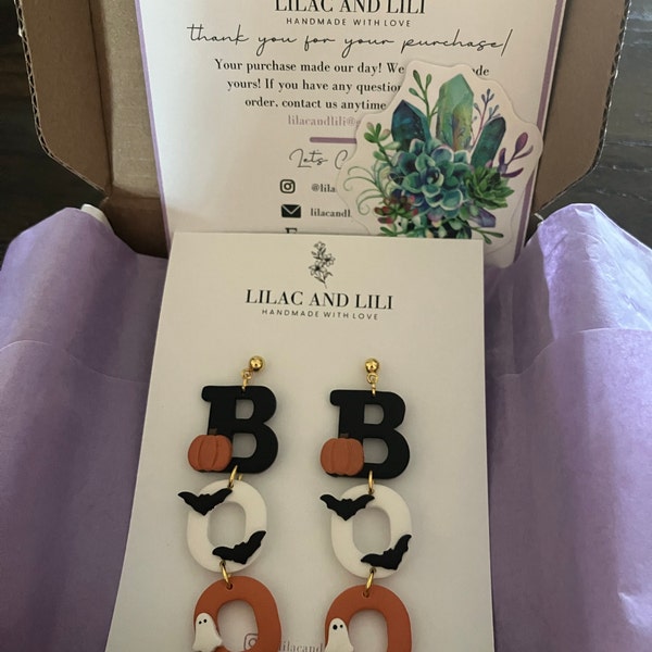 BOO Halloween Earrings| BOO Bat Earrings| BOO Ghost Earrings| Clay ...