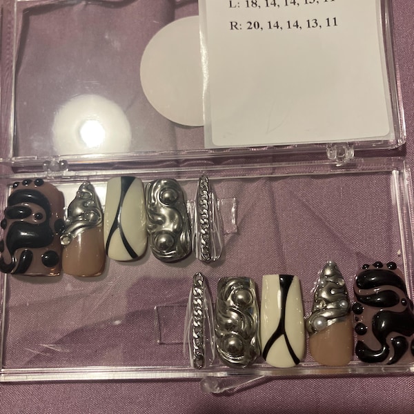 Freestyle 3D Pink & Purple Chrome Long Almond Press on Nails, Cute ...