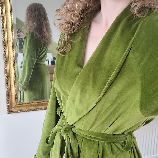 Long Green Robe From Eco Velvet 100% Cotton - Etsy