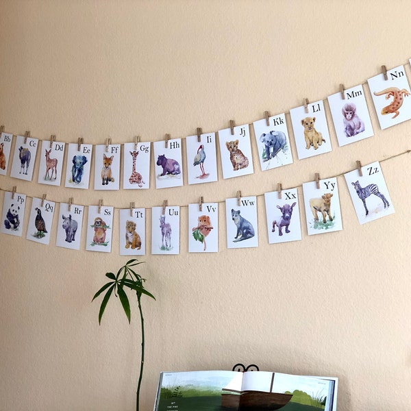 Animal Alphabet Cards, ABC Flashcards Watercolor, A-Z Flash Cards for ...