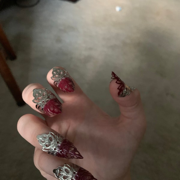 Color Tipped Silver Leaf Claws // Set of 5 // Custom Color - Etsy
