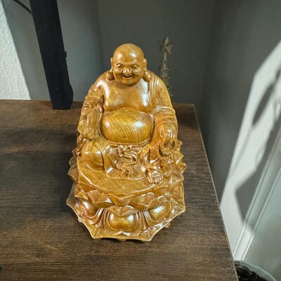 Happy Buddha Laughing Buddha Statue, Maitreya Buddha, Wooden Buddha ...