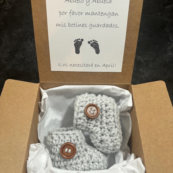 Grandparents Pregnancy Announcement: Sage Crocheted Booties Reveal Box ...