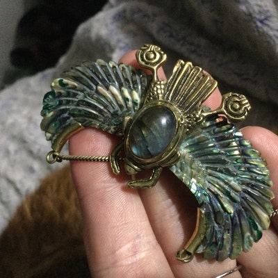 KHEPRI RISING Abalone Shell Necklace, Egyptian Scarab Jewelry ...