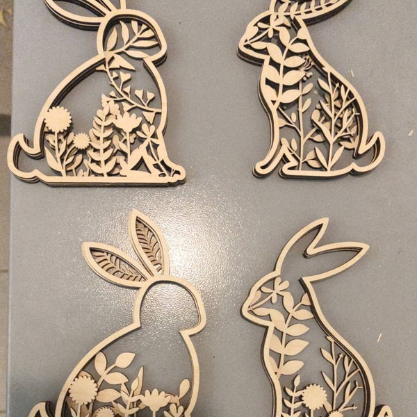 Easter Laser Cut Files Rabbits SVG Layered Bundle, Floral Bunny ...