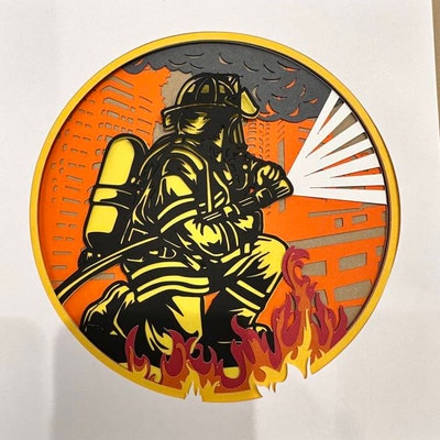 Firefighter Svg Light Box Fireman Shadow Box Firefighter 3D Paper Cut ...
