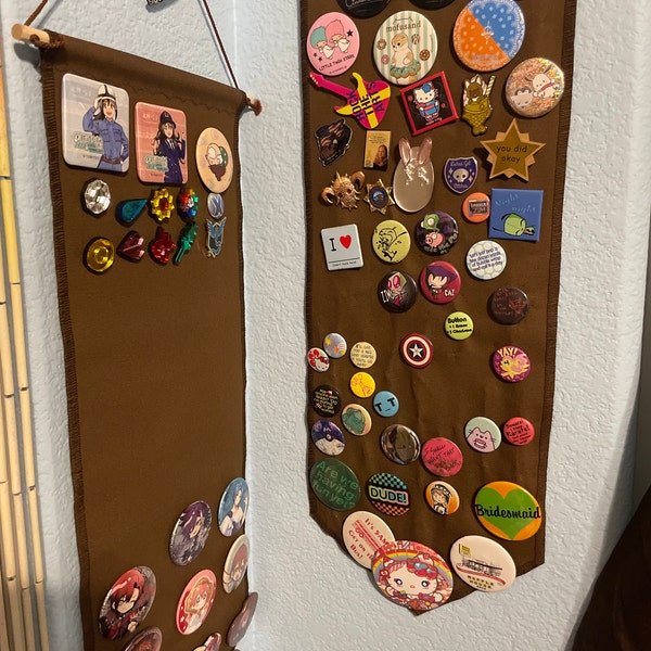 Enamel Pin Banner With Custom Embroidery and Pompom Trim, Canvas Pin ...