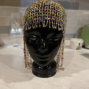 1920s Style FULLY Beaded Silver FLAPPER Head Cap Skull Headpiece Gatsby ...