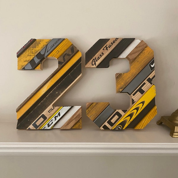 Custom Hockey Numbers or Letters Wall Sign | Salvaged Hockey Sticks ...
