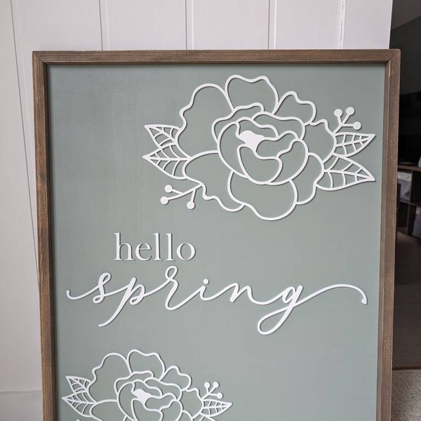 Hello Spring Sign, Wood Spring Sign, Floral Sign, Flower Sign, 3D Hello ...
