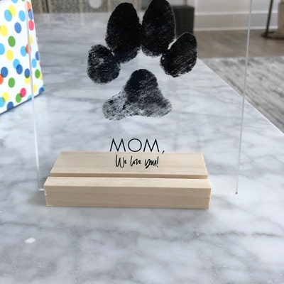Paw Print Art Gift on Acrylic With Wood Stand , Personalized With Your ...