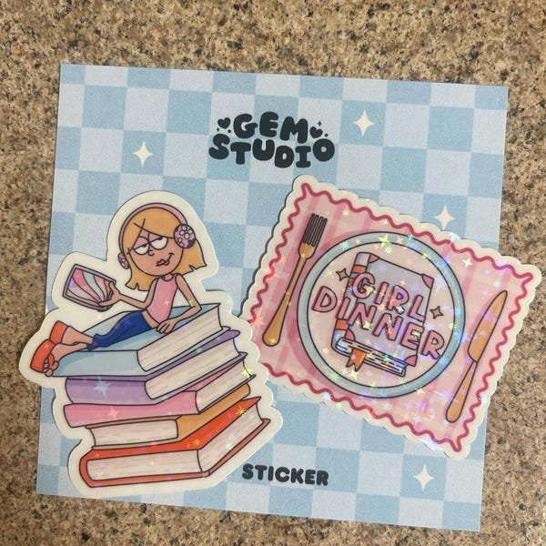 Girl Dinner Sticker | Funny Holographic Booktok, Bookish, Book Lover ...