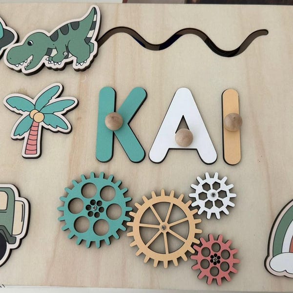 Personalized Wooden Busy Board Name Puzzle, First Birthday Gifts for ...