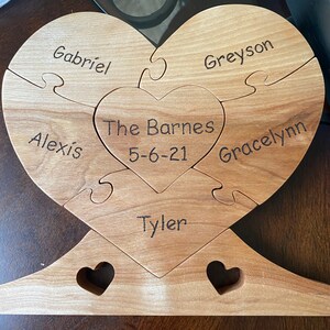 LARGE Family Wood Heart unity Puzzle 8-1/2 Wide X 8 Tall Center Heart 2 ...