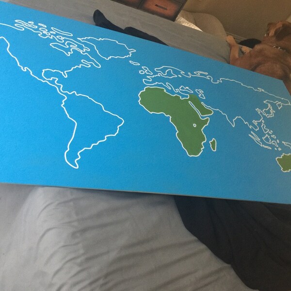 Outlined World Map Decal With Continents Vinyl Wall Sticker Decals Home ...