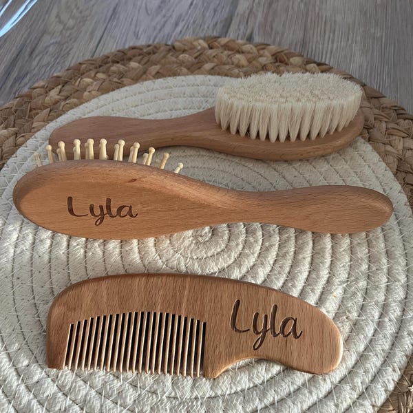 Personalized Baby Brush and Comb Set for Newborn Wooden Baby Brush ...