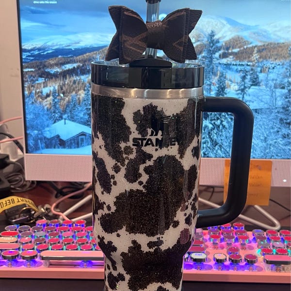 Custom Cow Hide - Authentic Stanley Tumbler - Epoxy Glitter Black Cow ...
