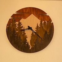 Mountain Wall Clock,wood Mountain Clock,wall Clock Unique,nature Clock ...