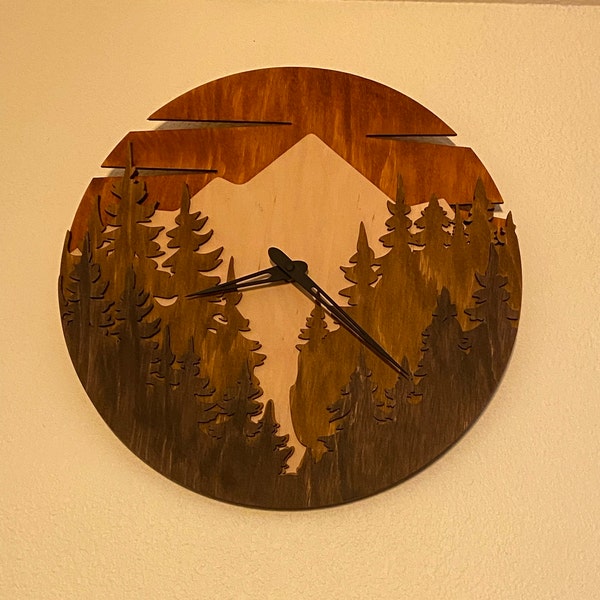 Mountain Wall Clock,wood Mountain Clock,wall Clock Unique,nature Clock ...