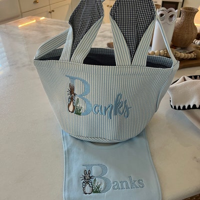 Personalized Embroidery Peter Rabbit Easter Basket Seersucker Storage ...