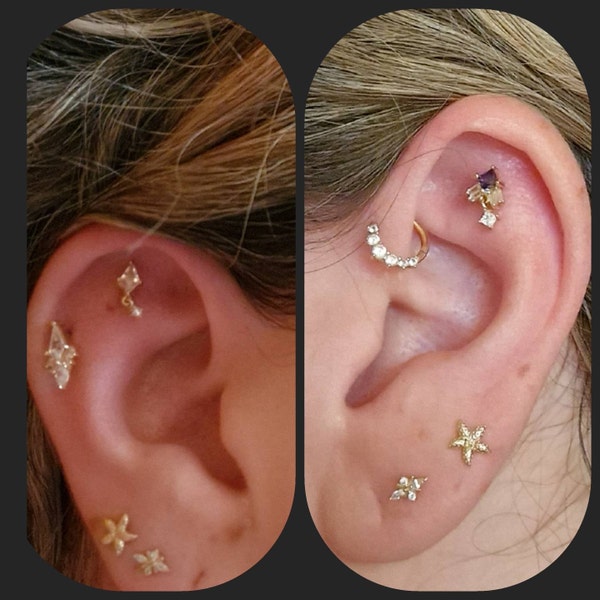 14k Solid Gold Spike Cone Rook Piercing Eyebrow Piercing Belly Button ...