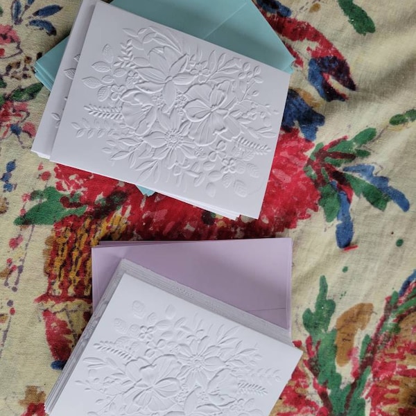 Embossed Floral Greeting Cards Set: Blank Note Cards, Heavy White Card ...