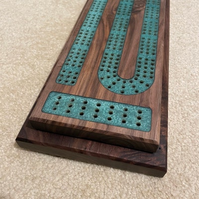 Premium Cribbage Board With Copper Resin Track Inlay Peg Storage Comes ...