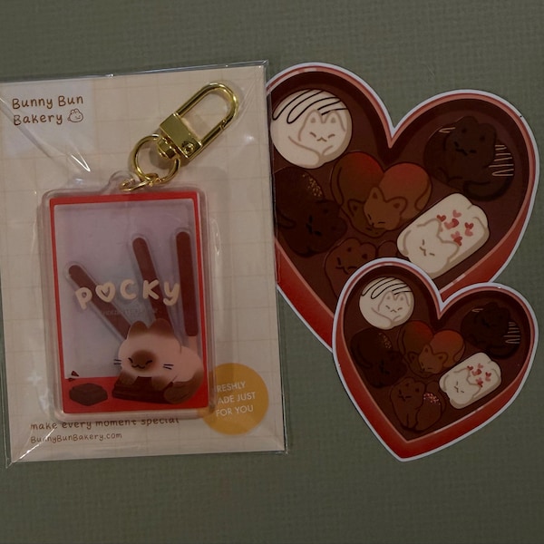 Pocky Snack Cat Acrylic Shaker Keychain | Japanese Kawaii - Etsy