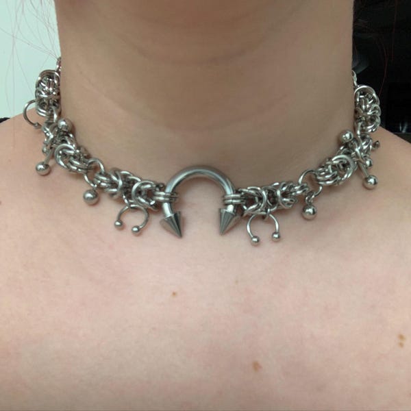 PIERCED 2 - Stainless Steel Chainmaille Choker Necklace Goth ...