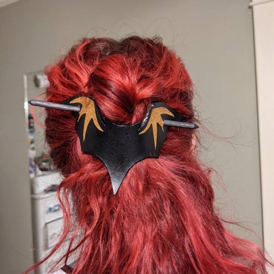 Leather Bat Barrette, Black Bat Hair Slide, Wooden Hair Stick ...