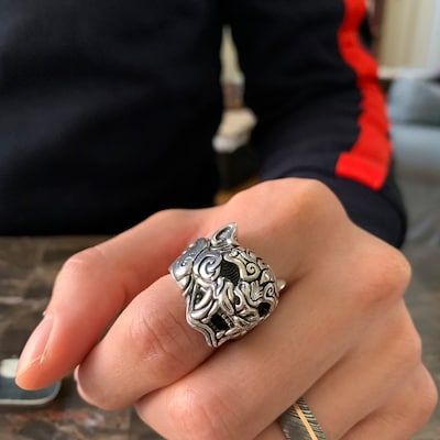 Japanese Oni Mask Ring Silver Oni Panther Ring Hannya Demon Ghost Ring ...