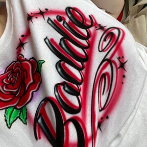 Airbrush Red Rose Name Design T-shirt Size S M L XL 2XL 3XL Custom ...