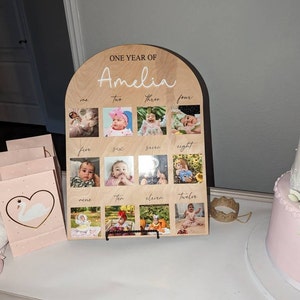 One Year of Birthday Photo Board Party Supplies Wood Photo Memory Board ...