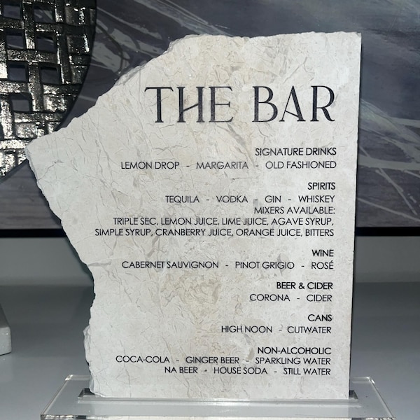 Marble Stone Bar Sign | Wedding Unique Signage | Menu Sign, Drink Sign ...