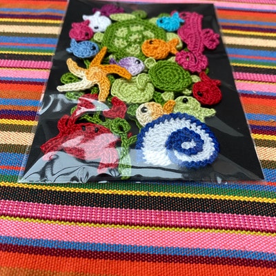 Set of 17 Cotton Crochet Sea Creatures Appliques, Sea Creature ...