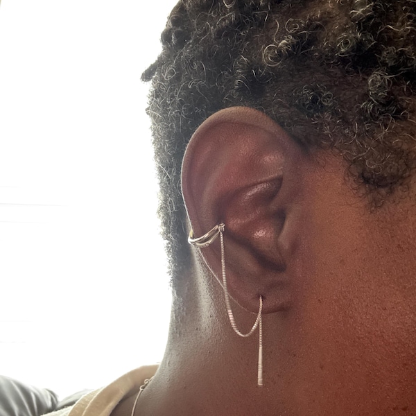 925 Silver Threader Earring With Ear Cuff ,gold Dangle Ear Cuffs, Chain ...