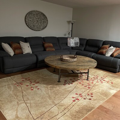 Reclaimed Distressed Round Coffee Table. Heavy Duty Iron Pipe Legs ...
