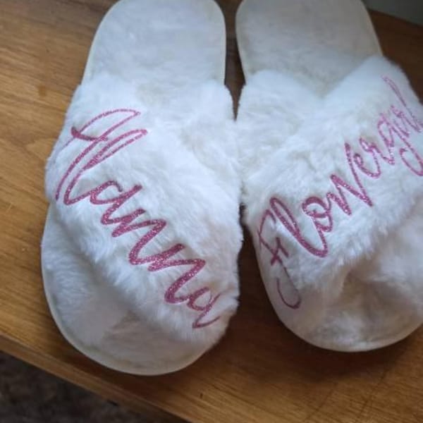 Personalized Fluffy Cross Slippers, Bridal Party Gifts - Etsy