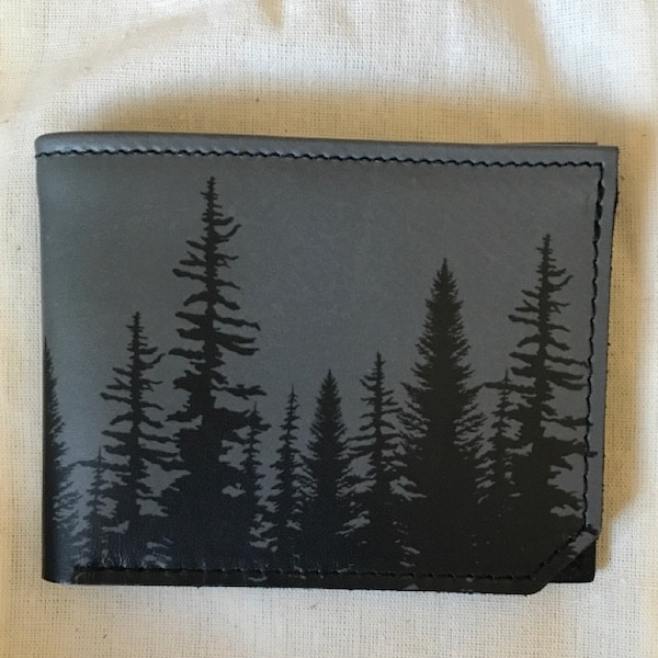 Mens Leather Wallet, Mens Wallet, Trees Wallet, Leather Wallet, Slim ...