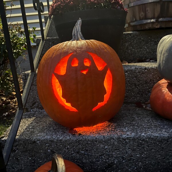Printable Cute Ghost Pumpkin Carving Stencil | Halloween Pumpkin Cute ...