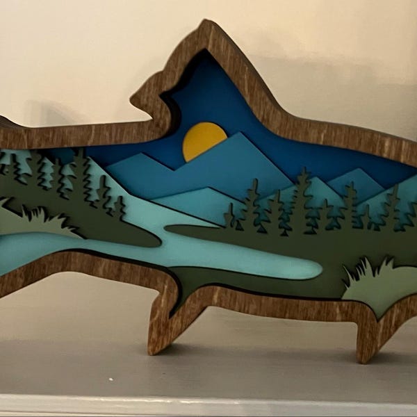 3D Layered Trout Fish Wall Art, Lake House Decor, Rustic Fishing Gift ...