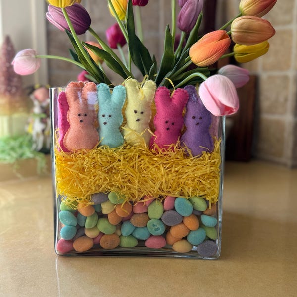 Felt Easter Peeps, Set of 7 Felt Peeps in a Rainbow of Colors, Felt ...