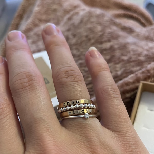 Ring Set Gift for Mom | Stackable Rings | Personalized Name Rings | 14k Gold Filled Name Ring ...