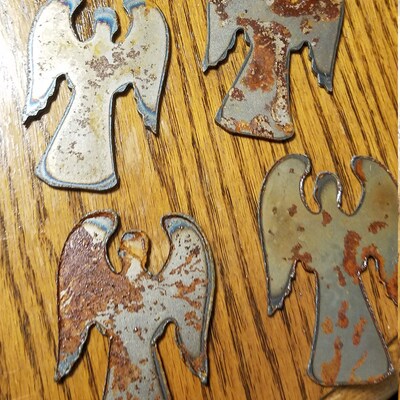 Lot Set of 2 Angels With Wings 3 Inch Rough Rusty Metal Steel Wall Art ...
