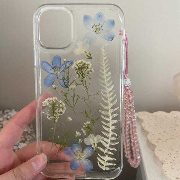 Dried Pressed Pink White Flower Phone Case for iPhone 16 15 14 13 12 ...